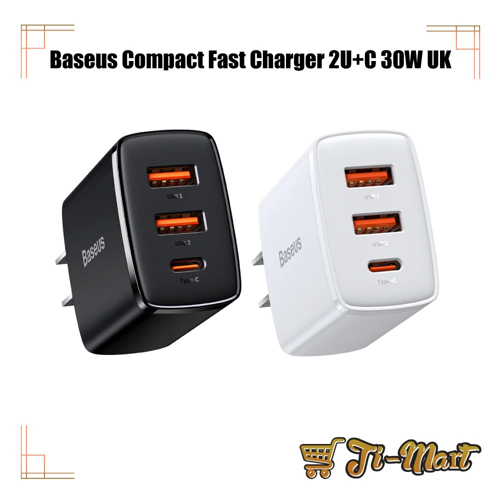 Baseus Compact Fast Charger 2U+C 30W UK 3 Pin Adapter | Shopee Malaysia