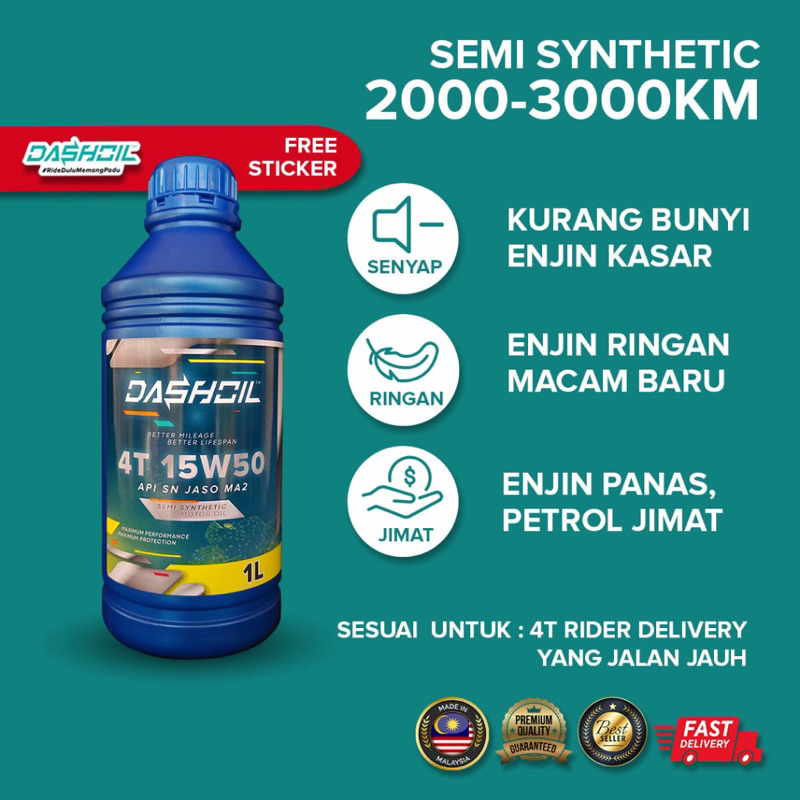 DASH OIL 10W40 15W50 SEMI SYNTHETIC MOTORCYCLE OIL 1L MINYAK MOTOR ...