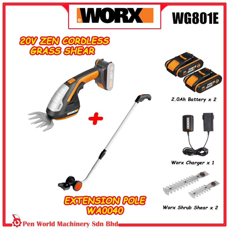 WORX WG801E 20V Grass Shear Shrubber Trimmer Trimming Shrub + WORX ...