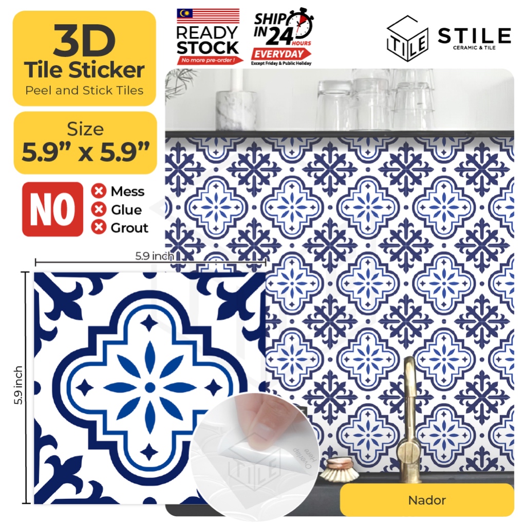 Nador 3D Tiles Sticker Kitchen Bathroom Wall Tiles Sticker Self ...