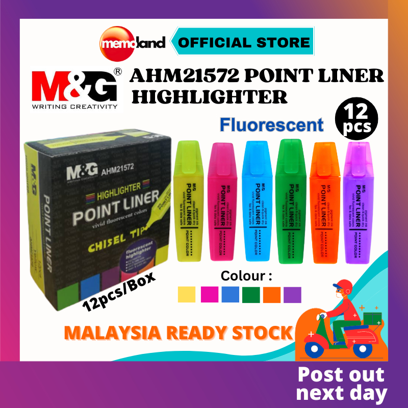 M&G AHM21572 POINT LINER HIGHLIGHTER (FLUORESCENT) - 12pcs/Box | Shopee ...