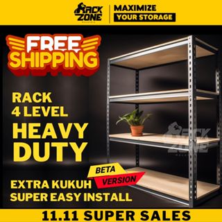 RACKZONE Black 4 Tier Rak Boltless Rack Heavy Duty Rak Besi Bertingkat ...
