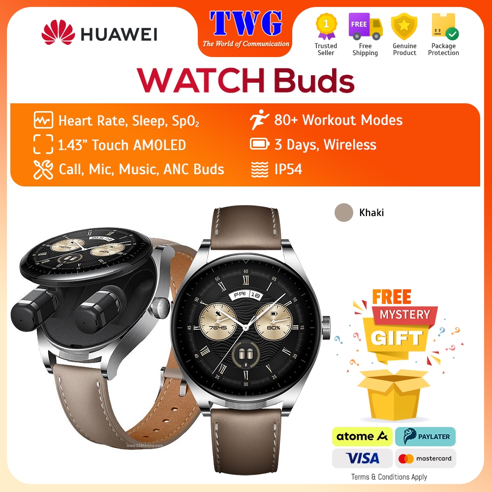 HUAWEI WATCH Buds 1.43" Smartwatch | Stainless Steel | Heart Rate ...