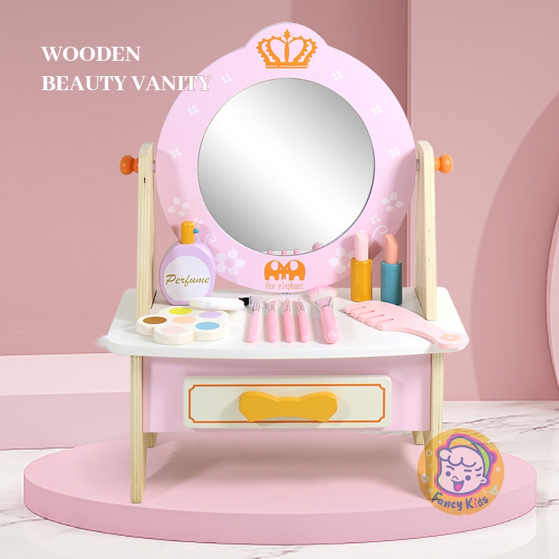 Wooden Beauty Vanity Girl Make Up Toy Set with Mirror/Pretend Play Toy ...
