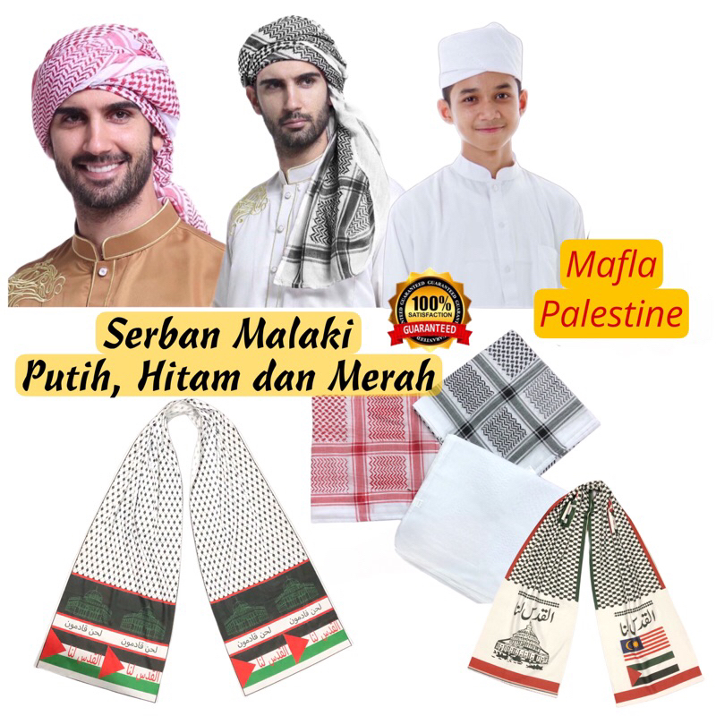 Serban Putih, Hitam dan Merah / Mafla Palestine | Shopee Malaysia