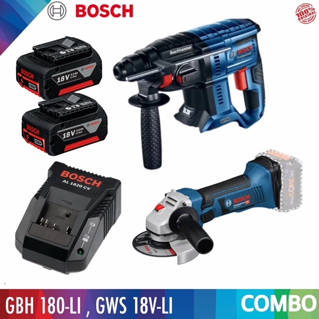 BOSCH COMBO GBH 180-LI , GWS 18V-LI 18V 3.0AH CORDLESS HAMMER , CORDLESS ANGLE GRINDER | Shopee ...
