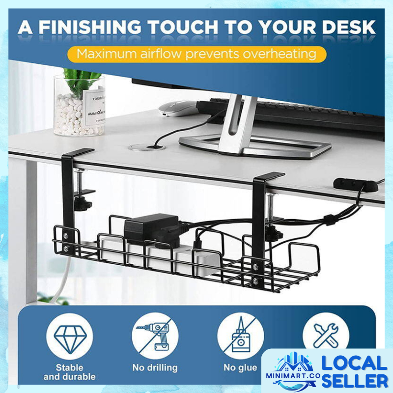 READY!! Under Desk Cable Management Tray Clamp Hidden Cable Rack ...