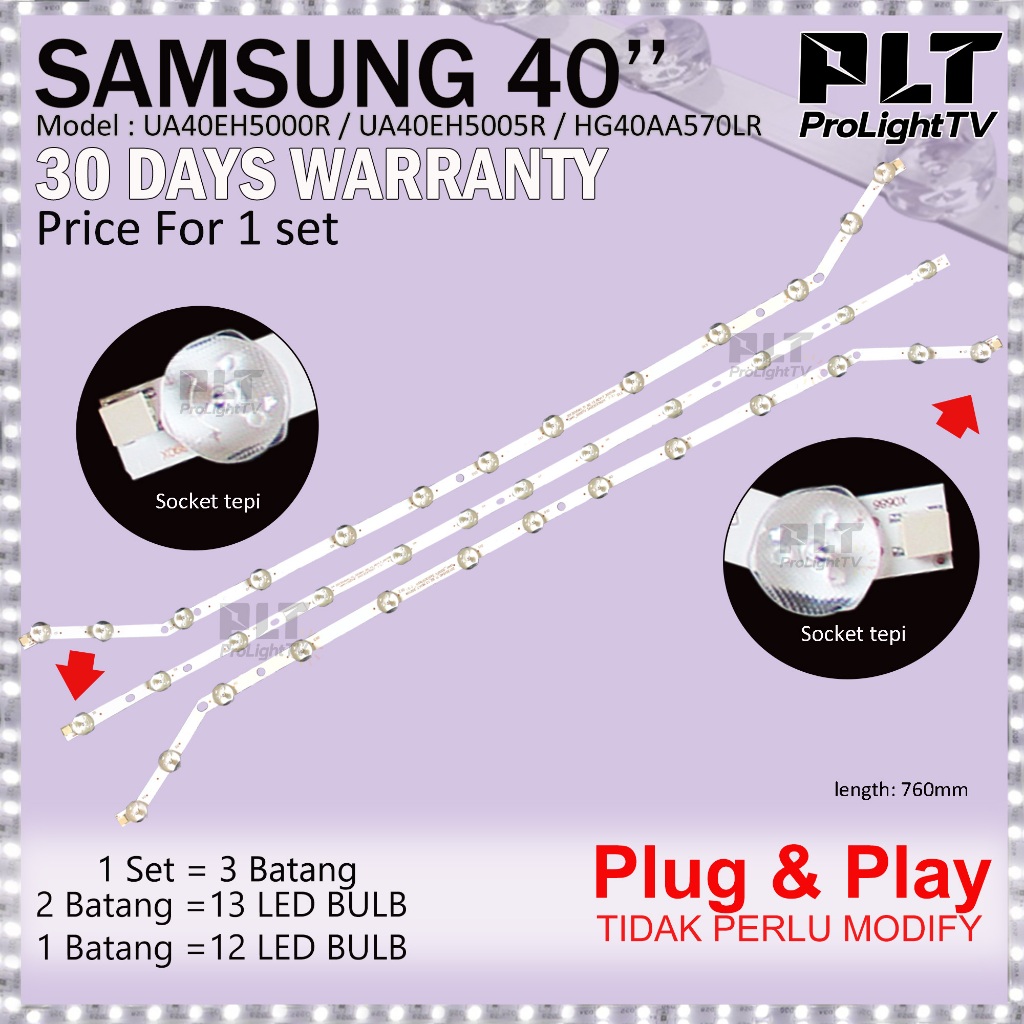 (Socket Tepi) Samsung UA40EH5000R HG40AA570LR UA40EH5005R 40'' LED TV ...
