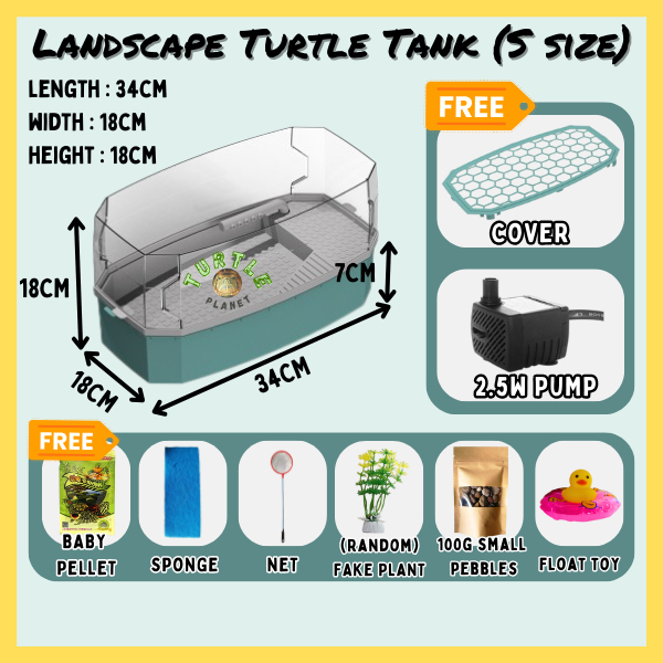 (S Size) Turtle Tank Aquarium Kura Kura Akuarium Plastik Kura Kura ...