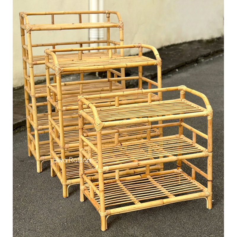 Rattan shoe rack multilayer display placement rack Rak kasut bertingkat ...