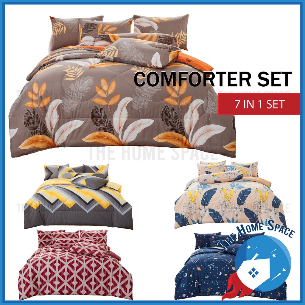 7IN1 Comforter Set Cadar with Selimut Tebal Bercorak Cadar Getah ...