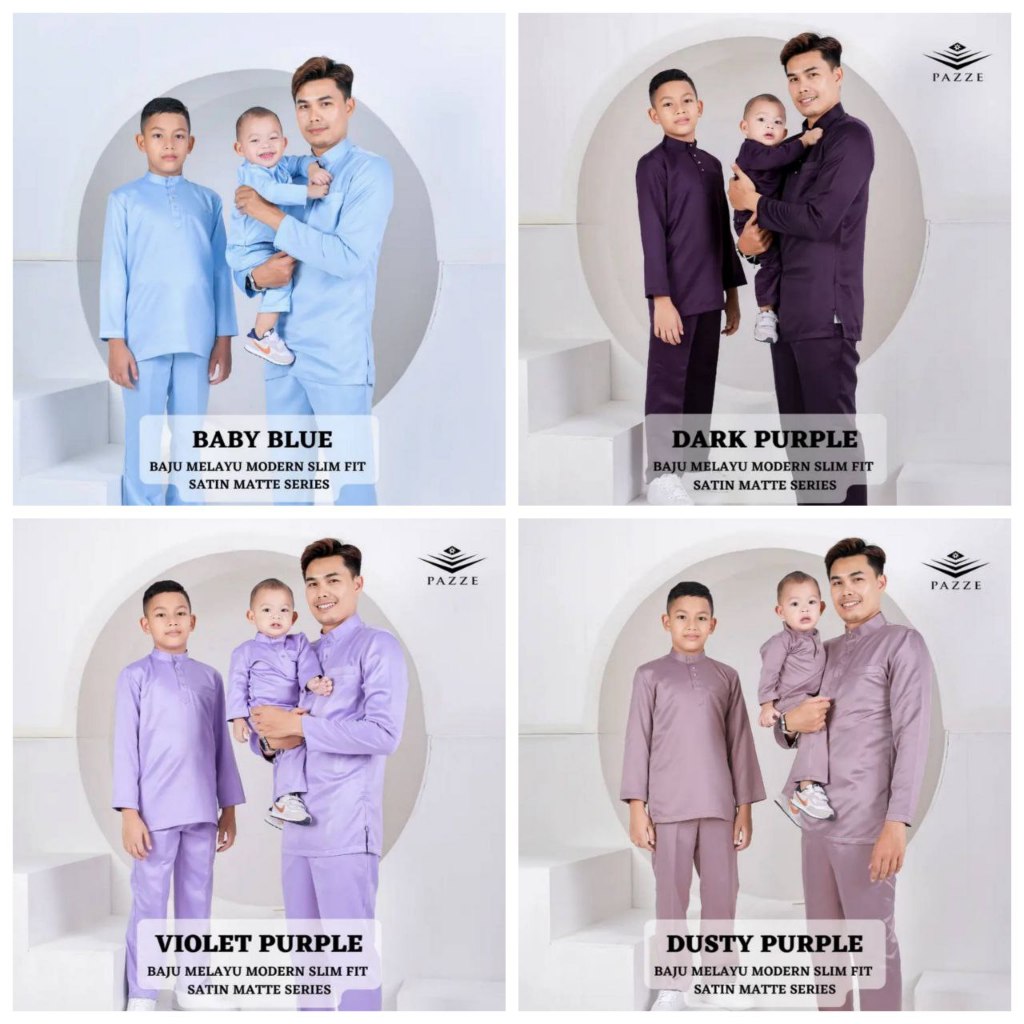 SET SEDONDON BAJU MELAYU MODERN SLIM FIT SATIN Baby blue dark purple ...
