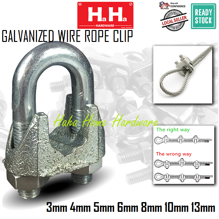 1/8" (3mm) -1/2" (12mm) GALVANIZED WIRE ROPE CLIP OR U-BOLT CLAMP OR ...