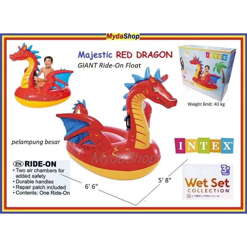 INTEX Swimming Pool Ride-On Float RED DRAGON. Pelampung Naga Merah ...