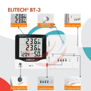 ELITECH BT-3 Thermohygrometer Indoor/Outdoor Digital LCD Thermometer Dual Temperature Humidity ...