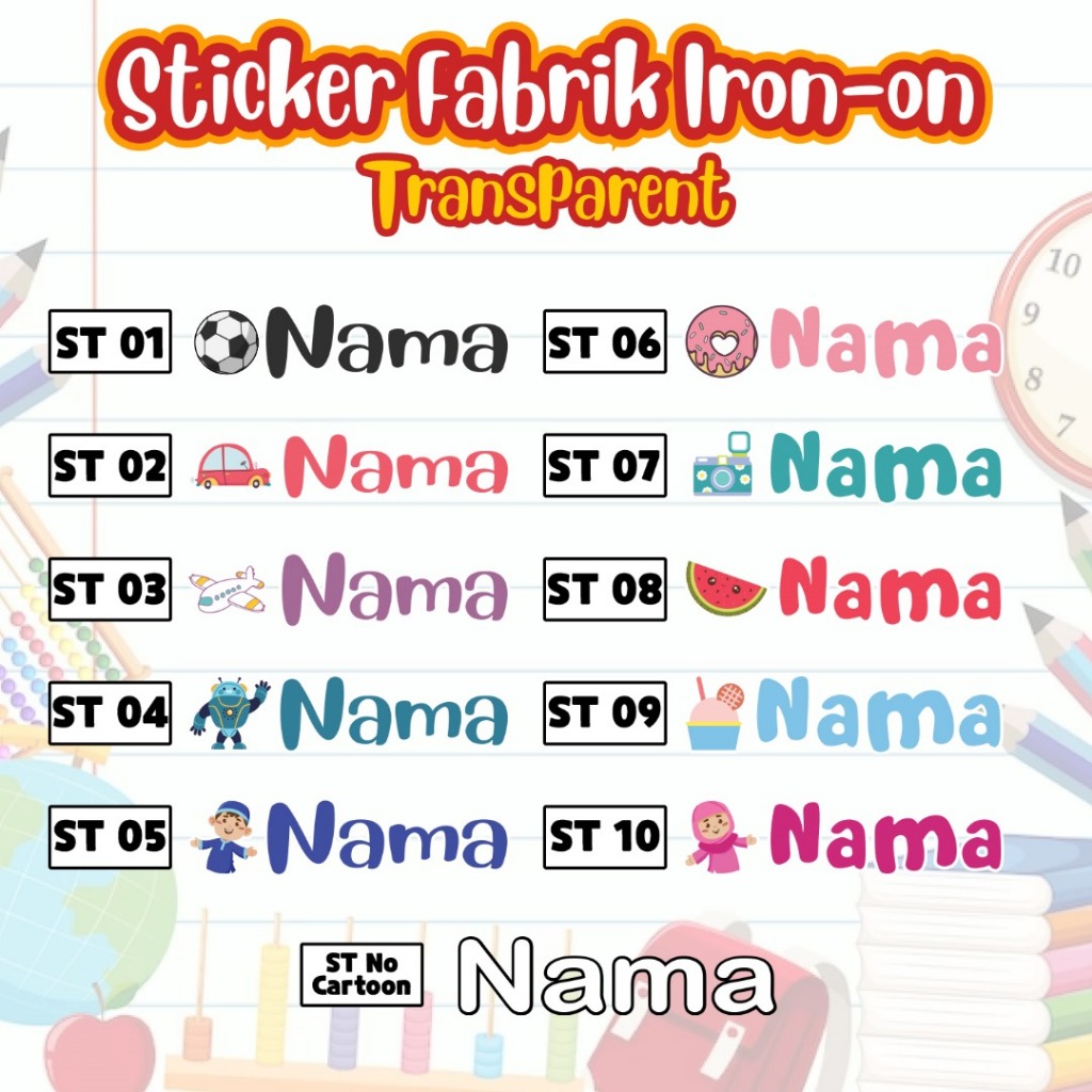 200pcs (NEW DESIGN ST) FABRIC STICKER @ IRON ON STICKER👕, Sticker nama ...