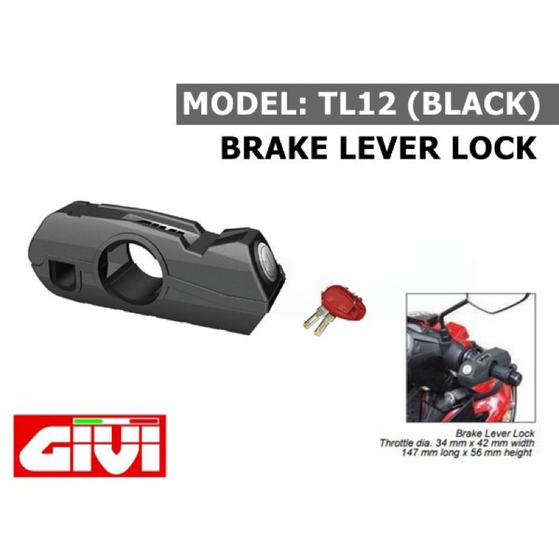 HEAVY DUTY TL12 BRAKE LEVER LOCK WITH CYLINDER CORE BLACK ORIGINAL GIVI ...
