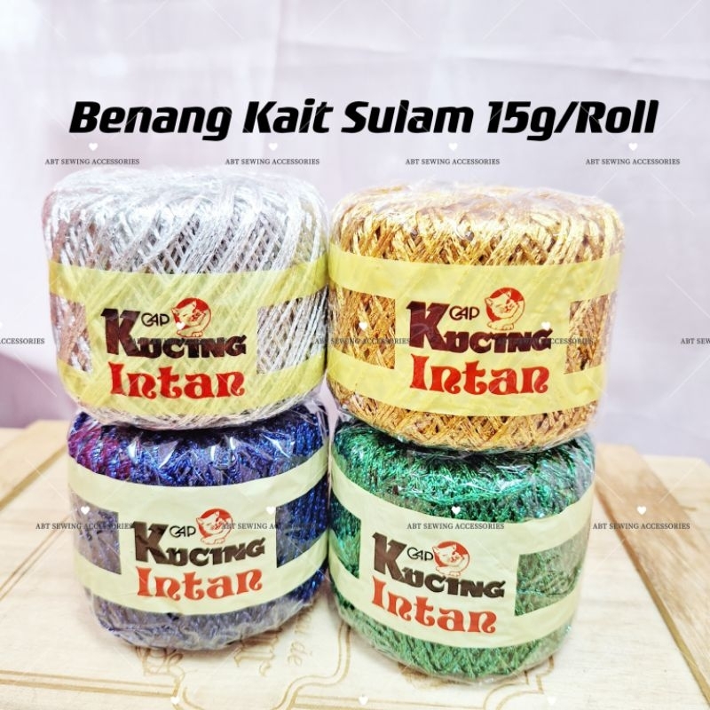 15g/40g Roll Cap Kucing Intan Benang Kait Metalic Sulam/Benang Emas ...