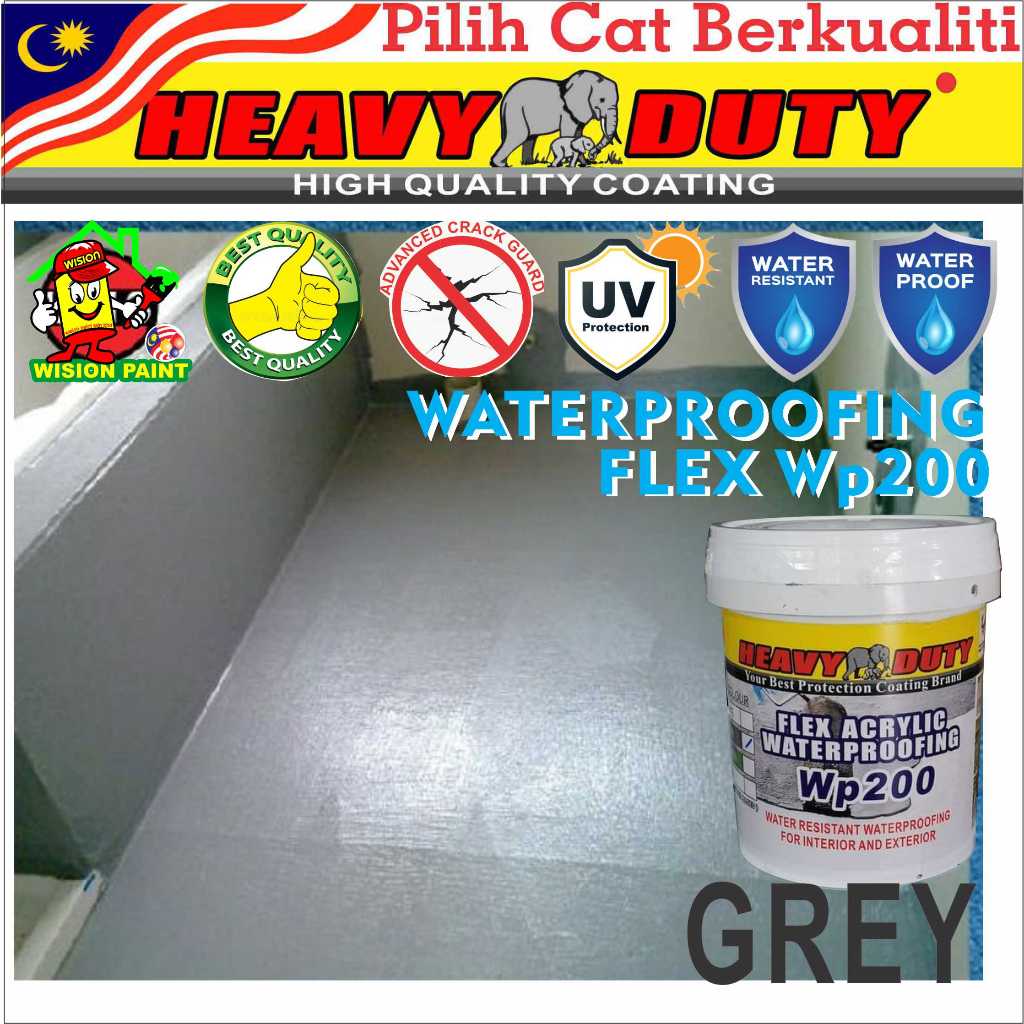 GREY 5KG ( WP200 ) waterproofing acrylic ( Heavy Duty Brand Paint ) WP ...