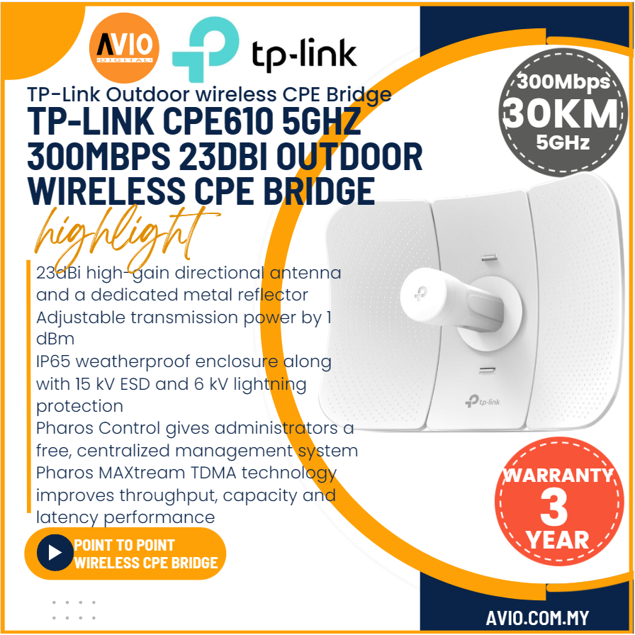 TP-LINK Tplink Network Wireless Bridge 30KM Signal Transmission IP65 Outdoor CPE PoE CPE610 ...