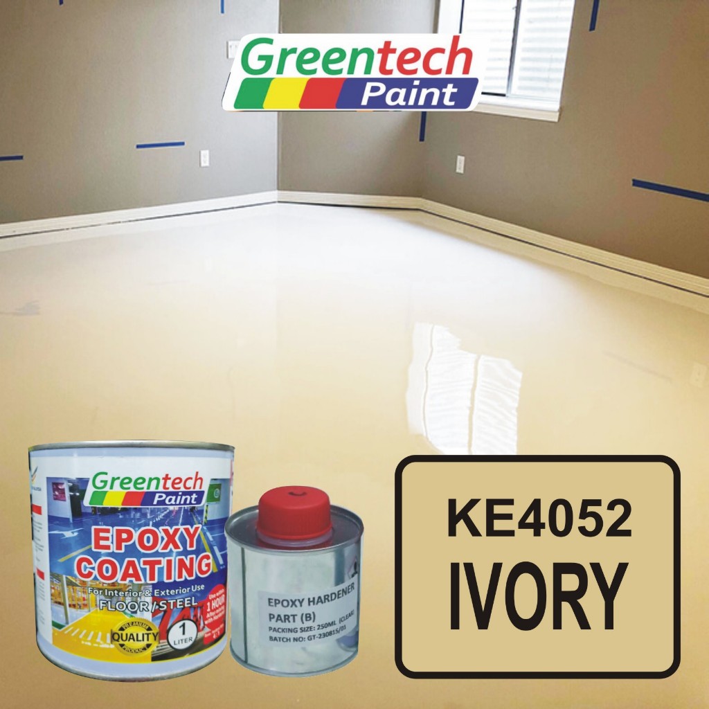 (IVORY KE4052) 1L Epoxy Paint GREENTECH PAINT (750ml Colour + 250ml ...
