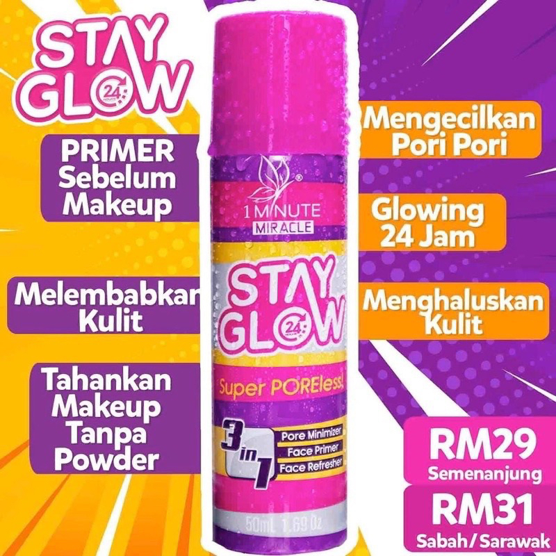 🎁 1 MINUTE MIRACLE 1MM STAY GLOW SPRAY Muka Nampak Berseri & Glowing Mengecilkan Pori Fav Mua ...