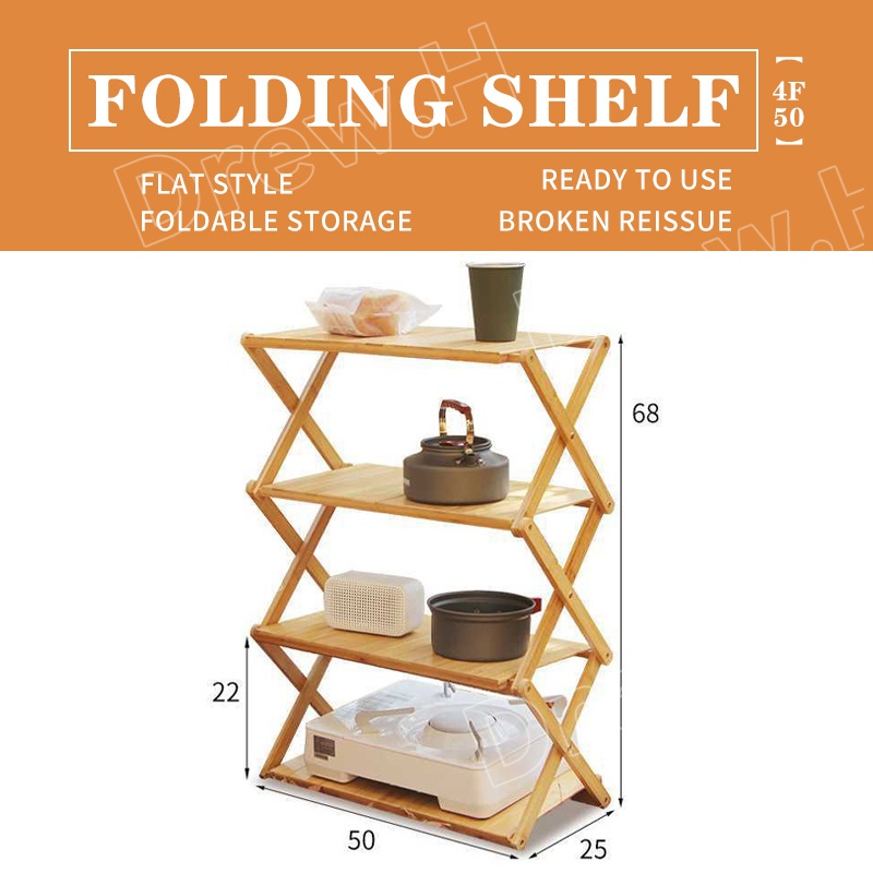 Outdoor Camping rack Multilayer Foldable Wood Shelf Portable Picnic ...
