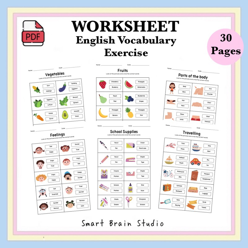 PDF ENGLISH VOCABULARY EXERCISES WITH FUN THEME | KINDERGARDEN ...