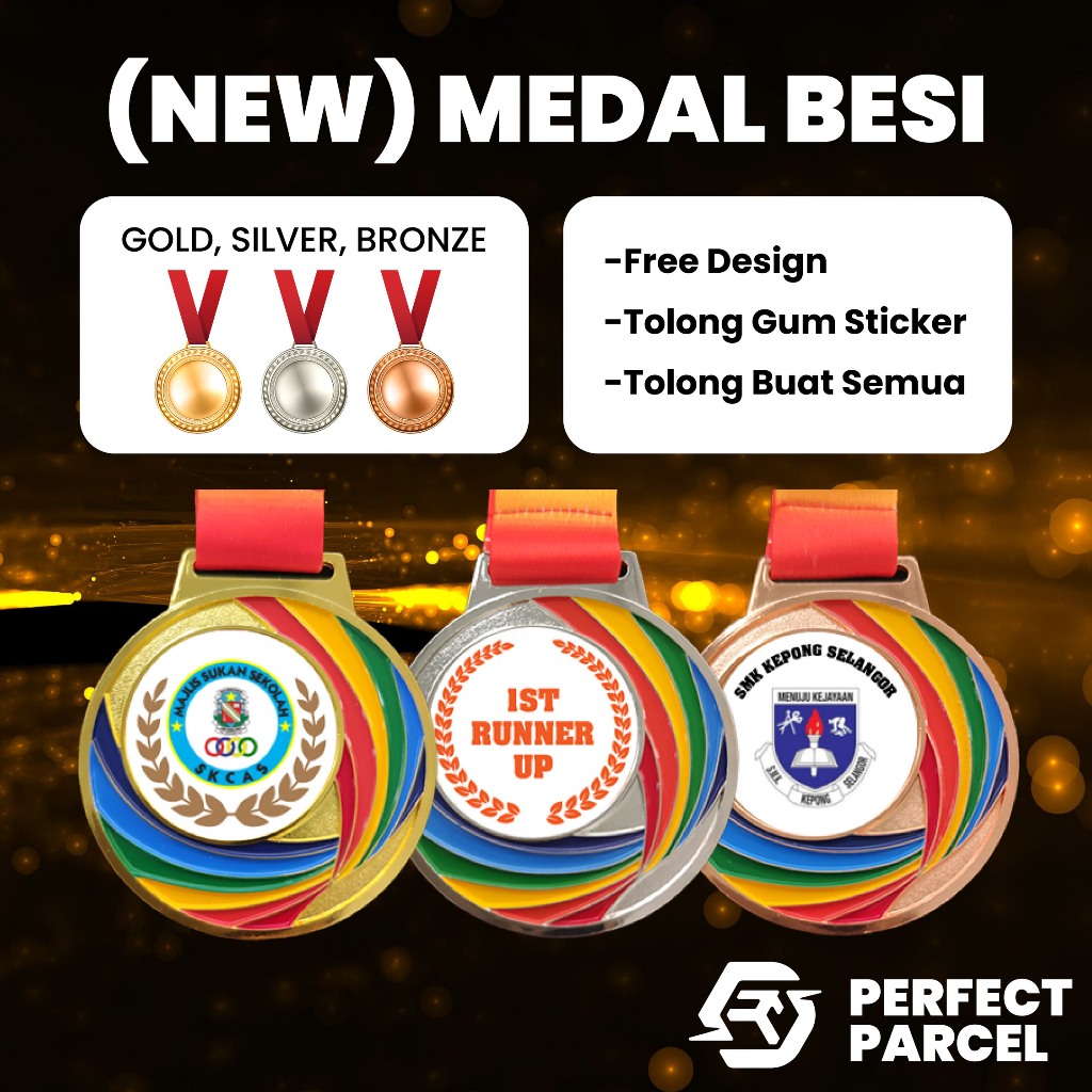 ( Free Design ) METAL Medal Both Side Sticker Medal Besi with Ribbon ...