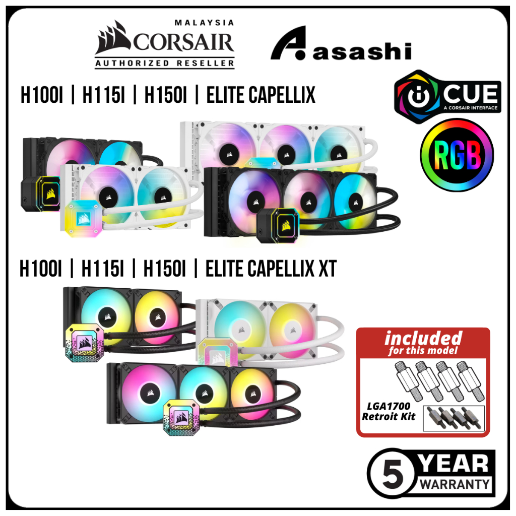Corsair iCUE H100i H115i H150i ELITE CAPELLIX XT / XT AIO Liquid CPU ...