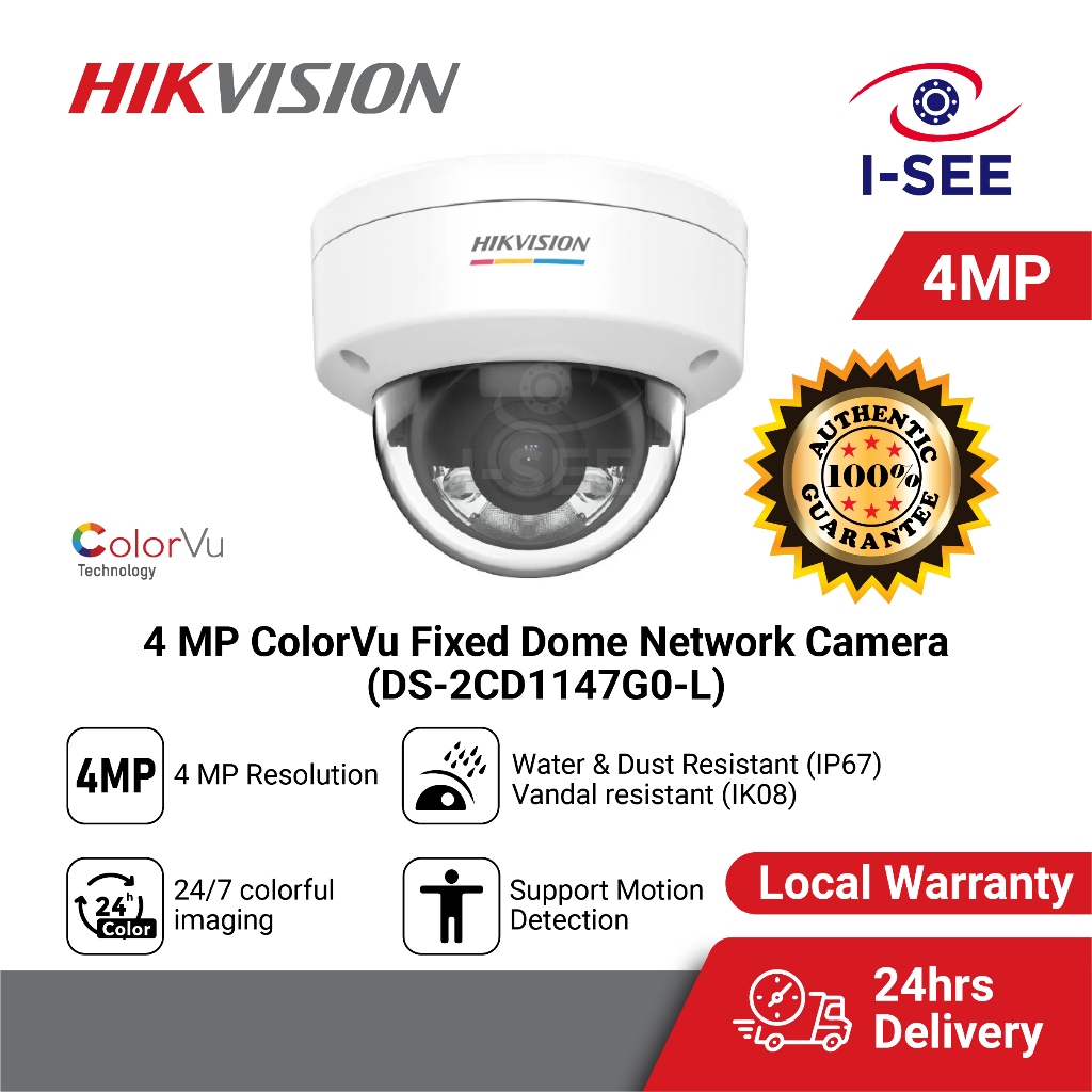 [Authentic] Hikvision 4MP ColorVu Fixed Dome Network Camera DS ...
