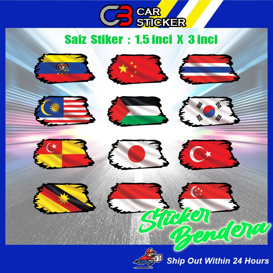 Sticker Bendera Flag Malaysia Asia Europe USA Stiker Motor Stiker ...