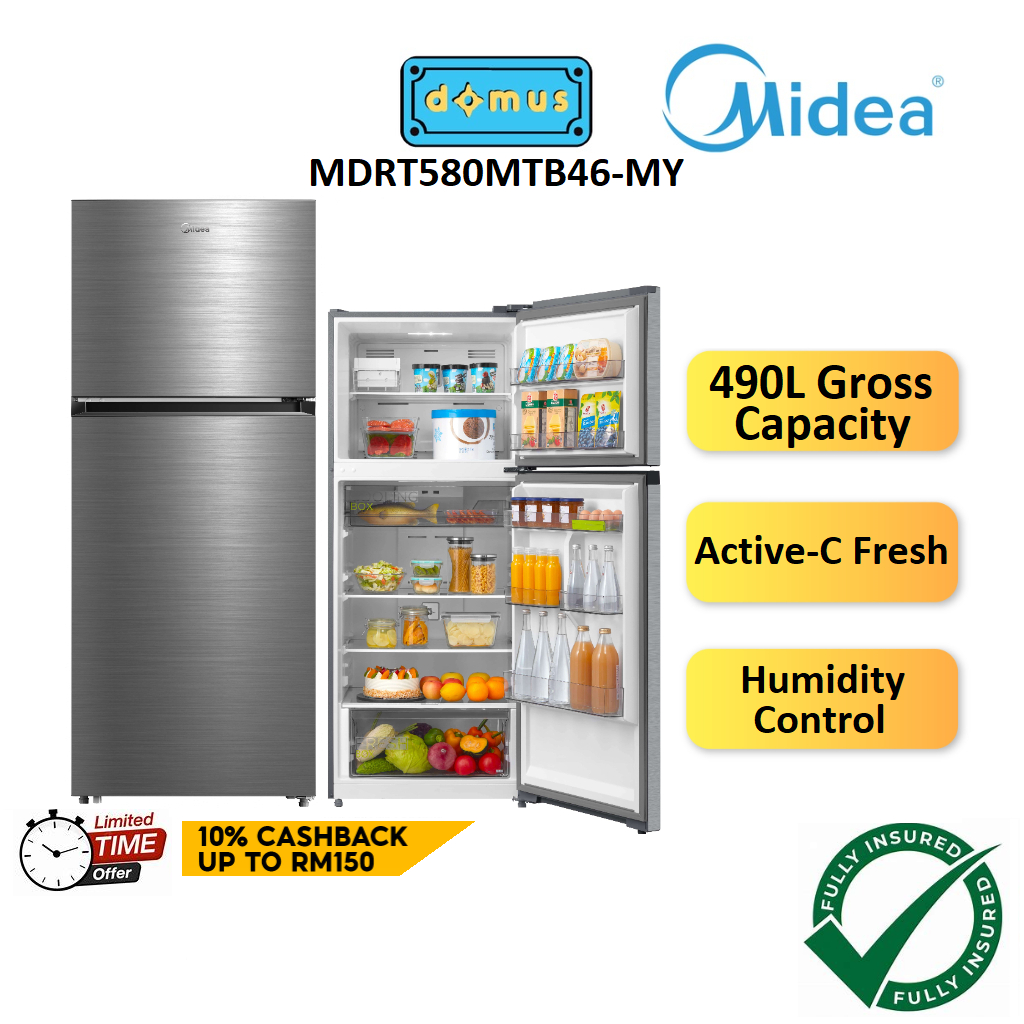 Midea Refrigerator 2 Door Inverter 490L Fridge Peti Sejuk Media Peti ...