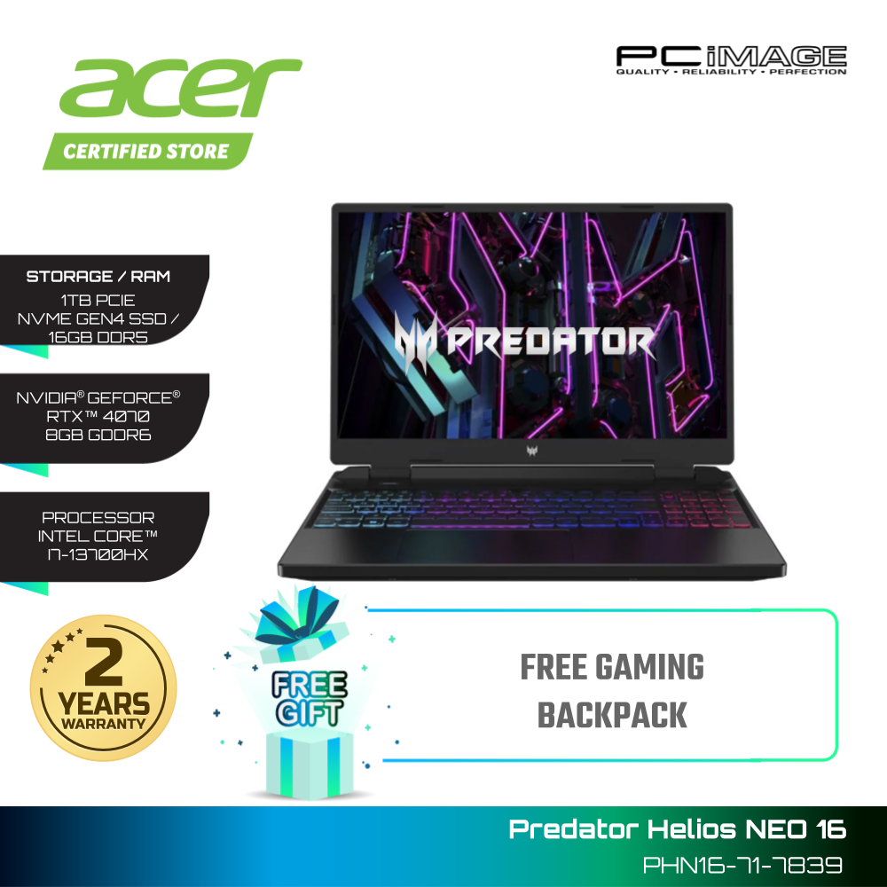 ACER HELIOS NEO 16 PHN16-71-7839 I7-13700HX/16GB/1TB/RTX 4070/16"WQXGA ...