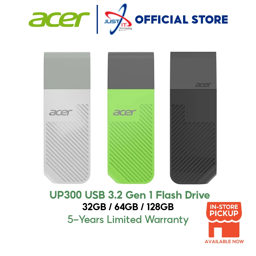 ACER UP300 USB 3.2 Gen 1 Flash Drive (32GB / 64GB / 128GB) [ BLACK / WHITE / GREEN ] | Shopee ...