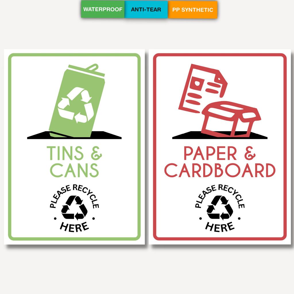 [Tin & Can or Paper & Cardboard] Recycle Sticker Self Adhesive 208mm x ...