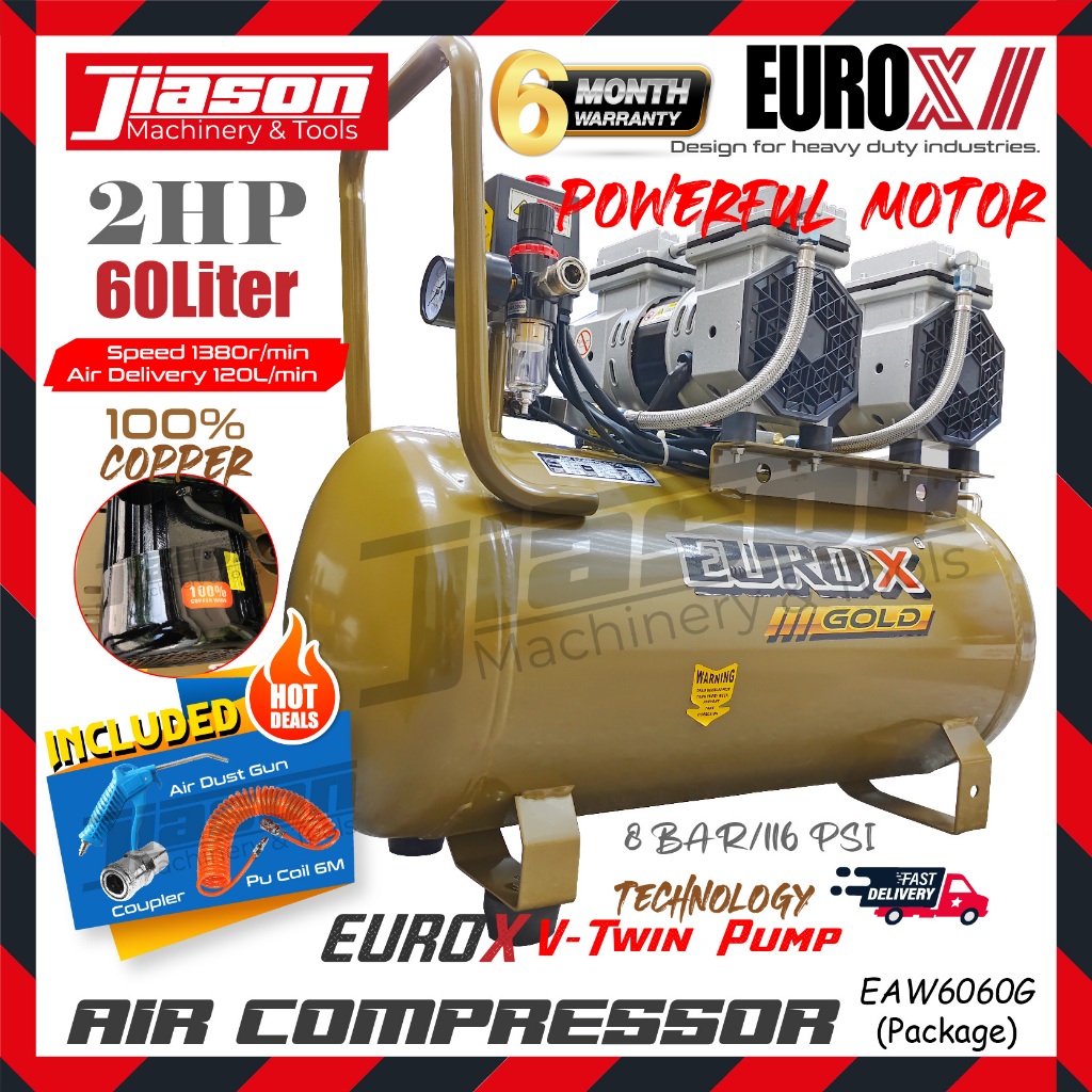 EUROX GOLD EAW6060G / EAW-6060G / EAW6060 2HP 8Bar 60L Air Compressor / Kompressor / 空气压缩机 ...