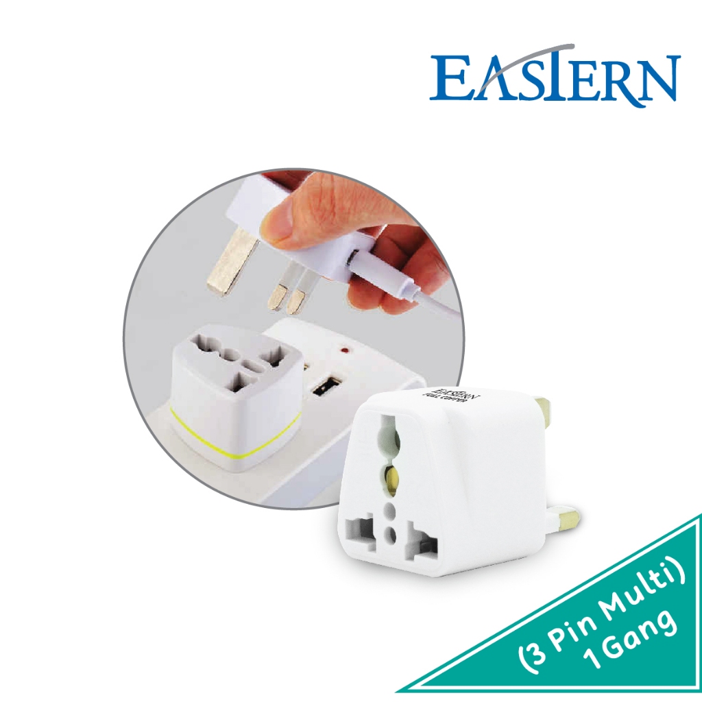 EASTERN Universal 3 Pin Plug Multi Travel Extension Adapter W/Switch (1 ...