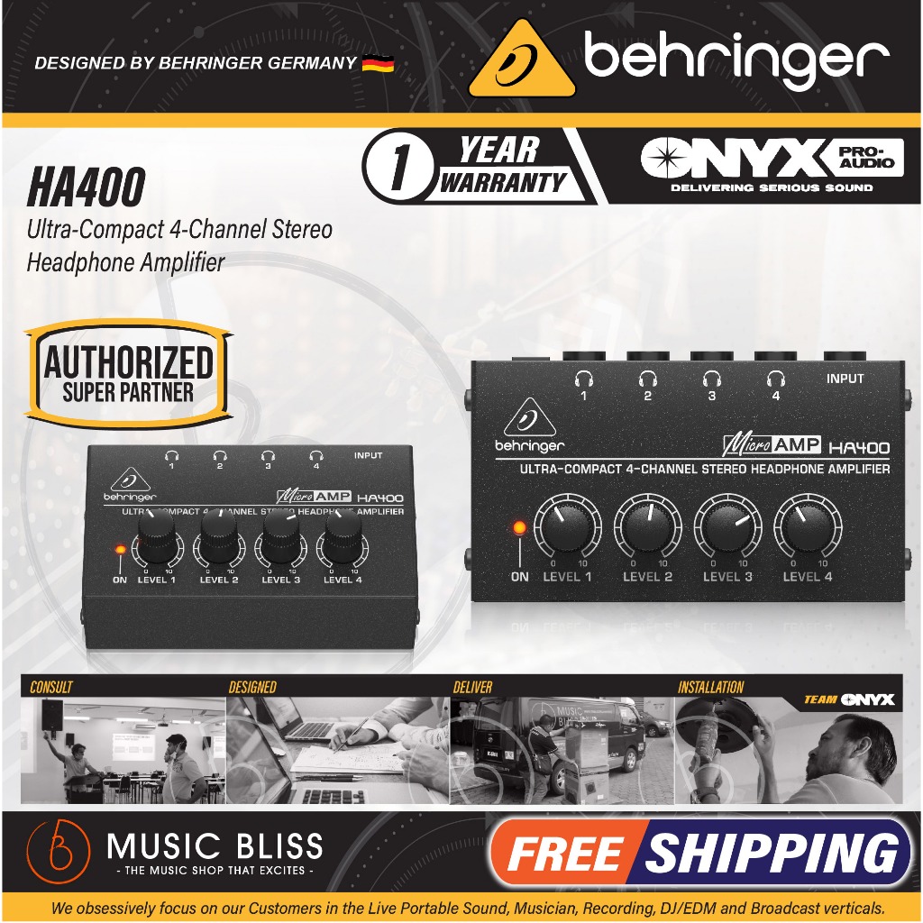 Behringer MicroAMP HA400 4-Channel Headphone Amplifier (HA-400 / HA 400 ...