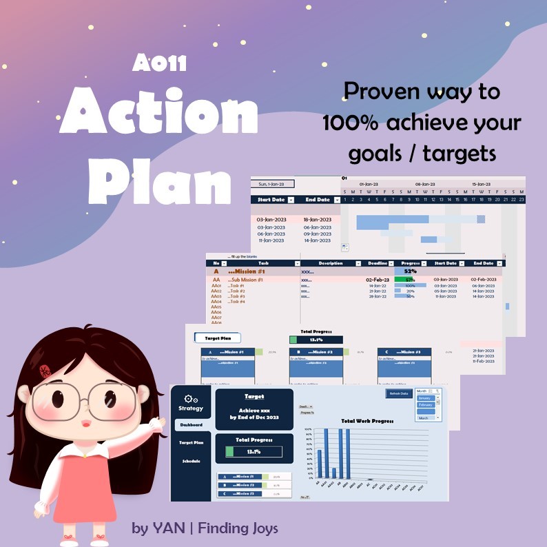 A011 Action Plan Excel Template -Task/Project Management&Gantt Chart ...