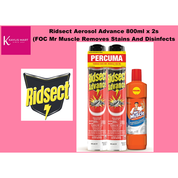 Ridsect Aerosol Advance 800ml x 2s [FOC Mr Muscle Removes Stains And ...