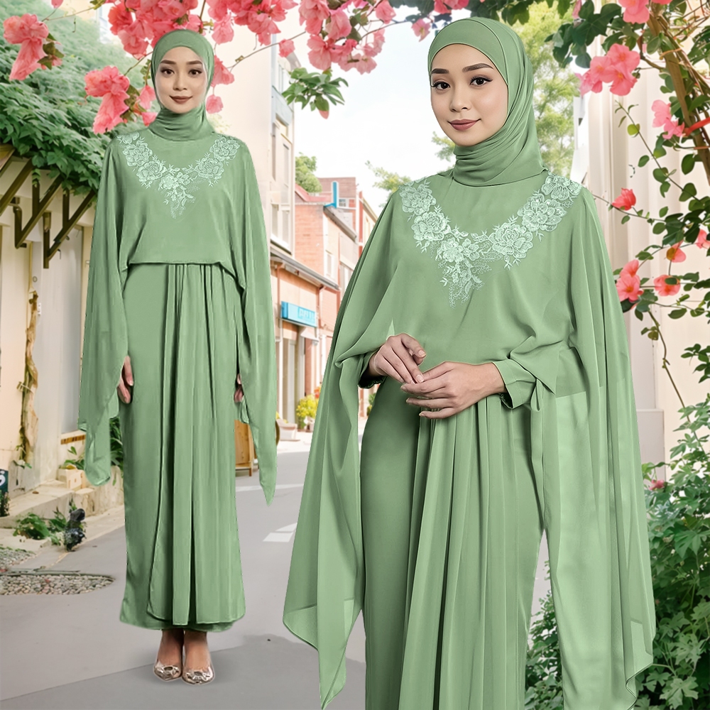 Jubah Abaya Sulam Pleated Long Dress Ironless Abaya Dress Hitam Dubai ...