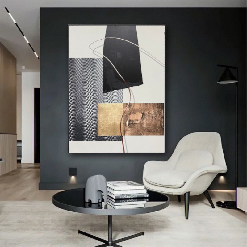 (with framed) Modern minimalist abstract geometric color block canvas ...