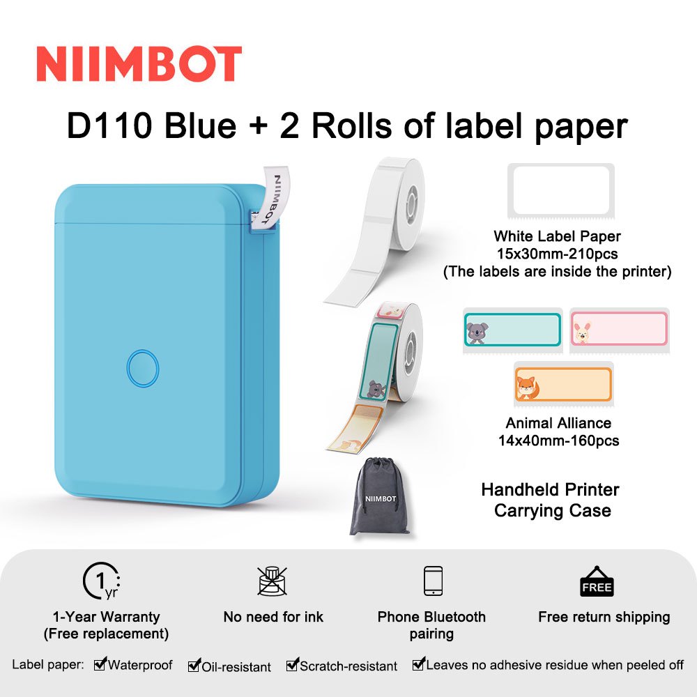 NIIMBOT D110 Label Printer Wireless Bluetooth Thermal Label Portable ...