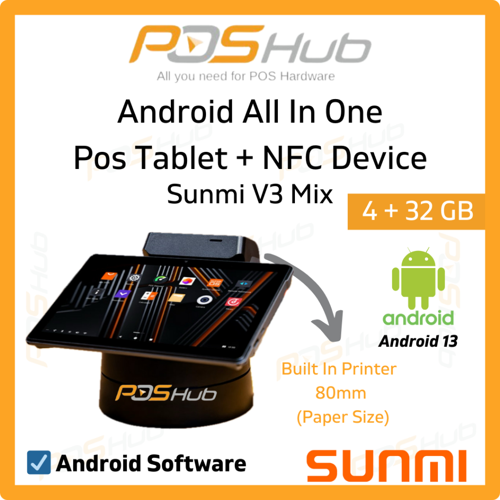 Sunmi V3 Mix 10.1" Touchscreen POS Android Tablet + NFC Device with ...