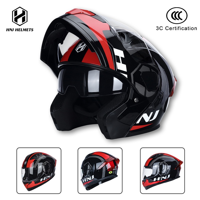 HNJ Flip Up Helmet Motor Motorcycle Double Visor Modular Full Face ...