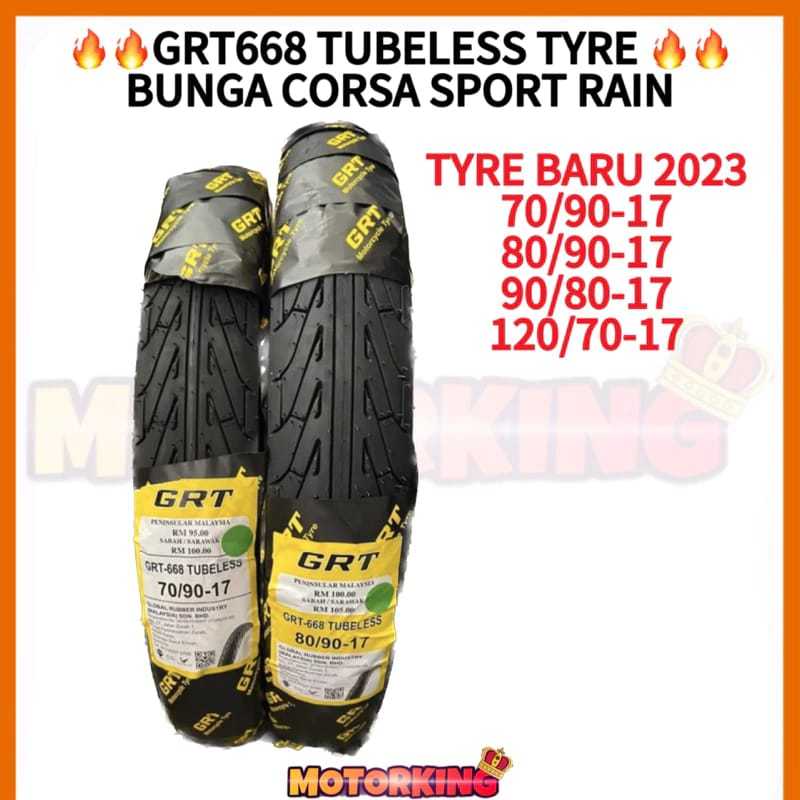 2025} GRT 668 TYRE BUNGA CORSA SPORT RAIN TUBELESS 70/90-17 80/90-17 TIRES TAYAR | Shopee Malaysia
