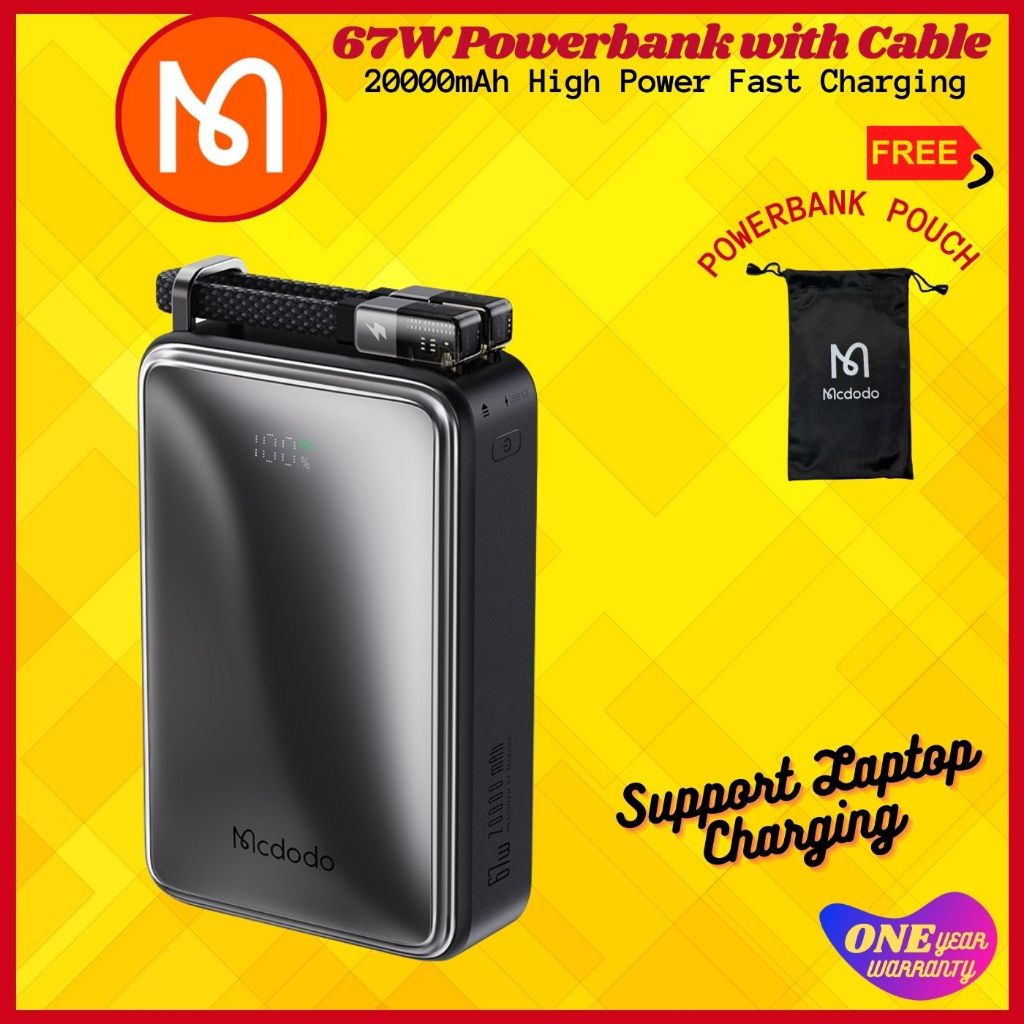 【1YrWarranty】Mcdodo Fast Charge 67W 45W PD PPS USB C Portable Powerbank ...