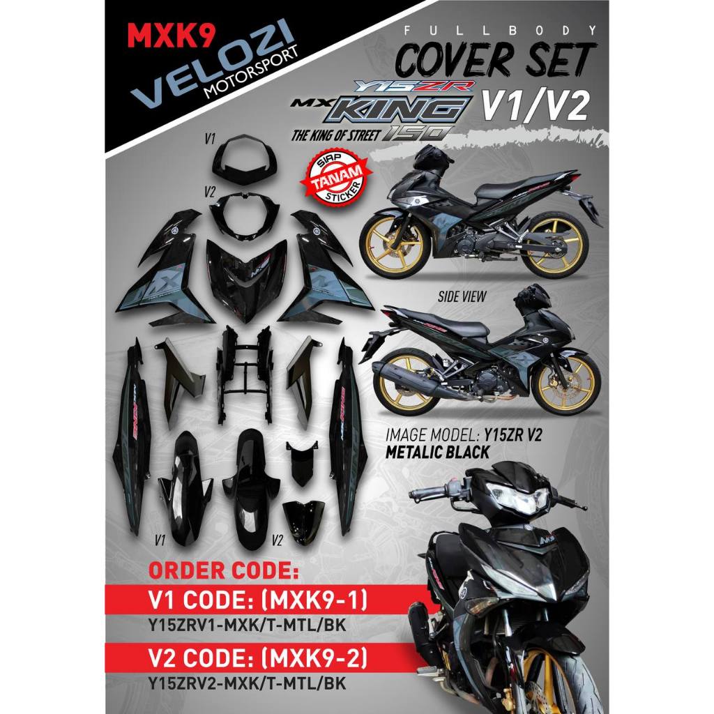 COVER SET Y15ZR V1 V2 MX KING MATELIC BLACK HITAM LINE MERAH TANAM ...