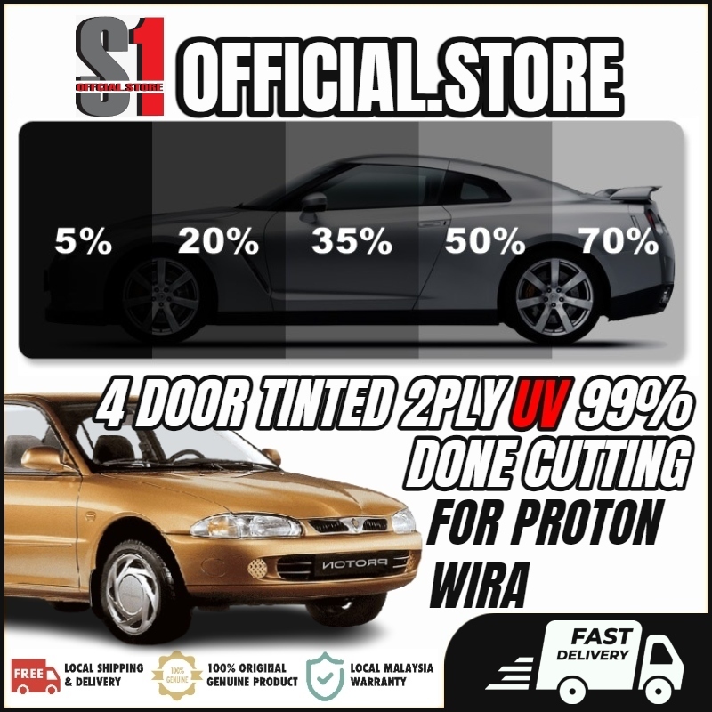 Proton Wira 4 Door Tinted 2PLY UV 99% Hitam(Gelap 30% 50% 65% 80% 95% ...